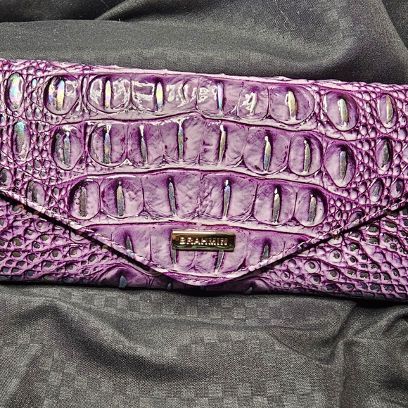 Brahmin | Bags | Brahmin Iridescent Purple Crocodile Embossed Clutch ...